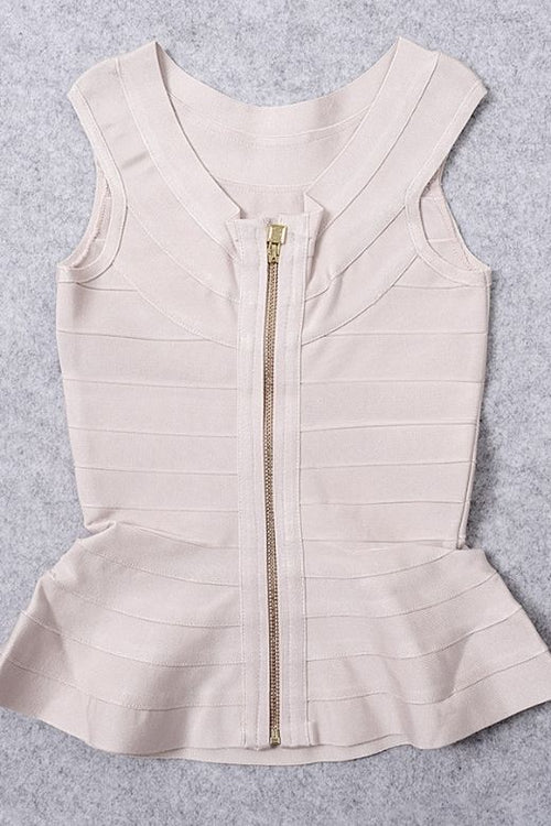 Leni Beige Peplum Top | Beige High Neck Top