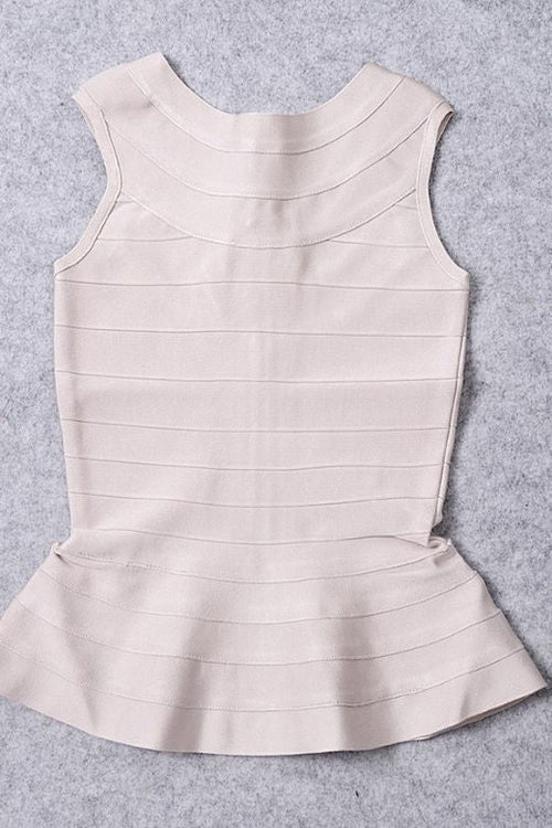 Leni Beige Peplum Top | Beige High Neck Top